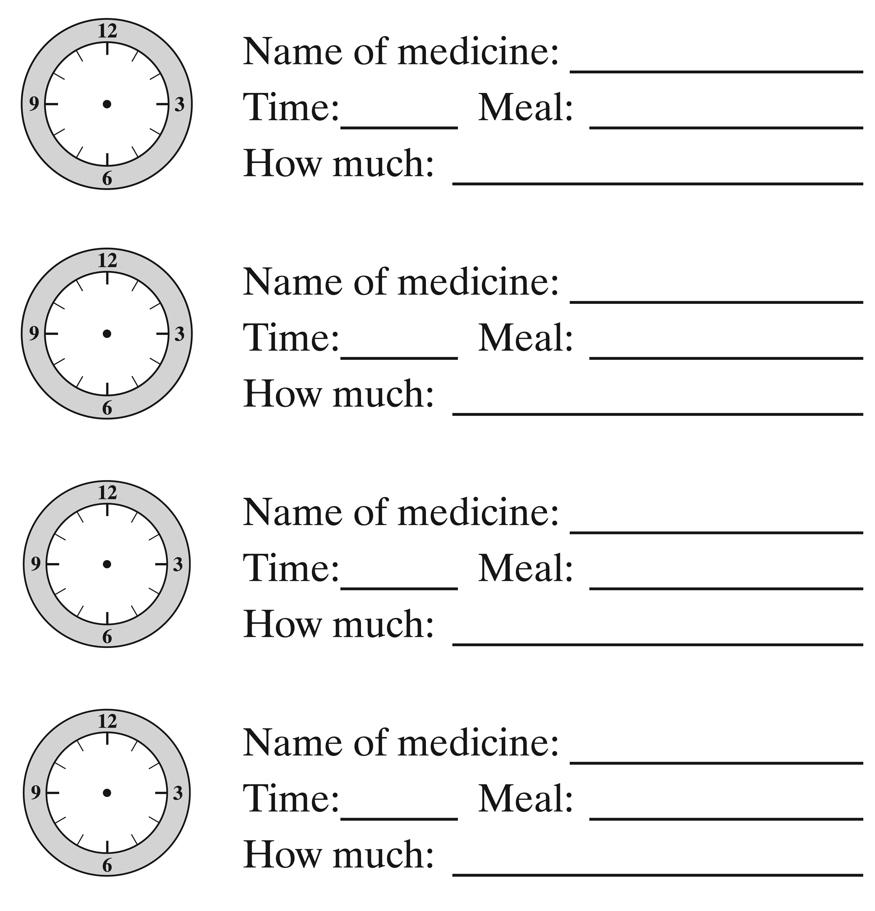 Clocks with blank lines to track when you take medication | Media Asset ...