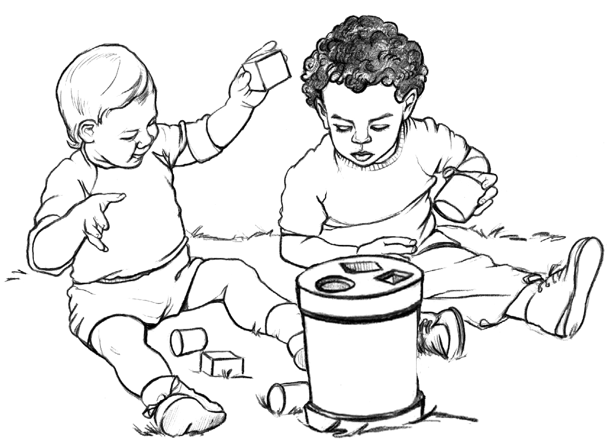 Kid Playing With Blocks Drawing